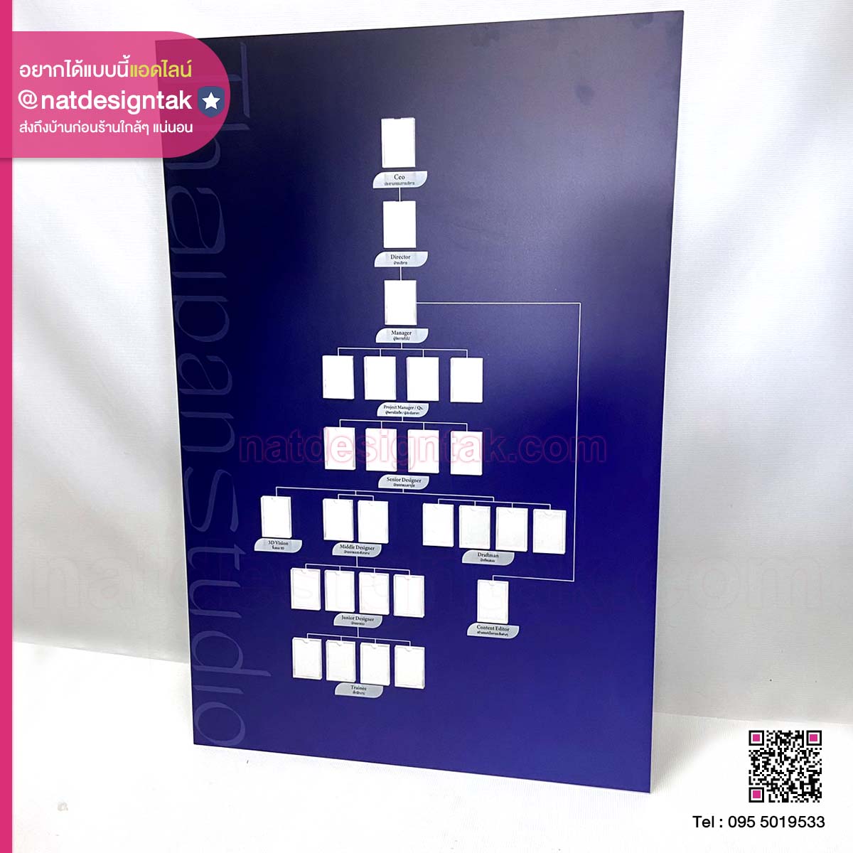 บอร์ดรายชื่อ Thai pan studio ผลิตจากพลาสวูดพิมพ์ยูวีติดกรอบคุณภาพดี